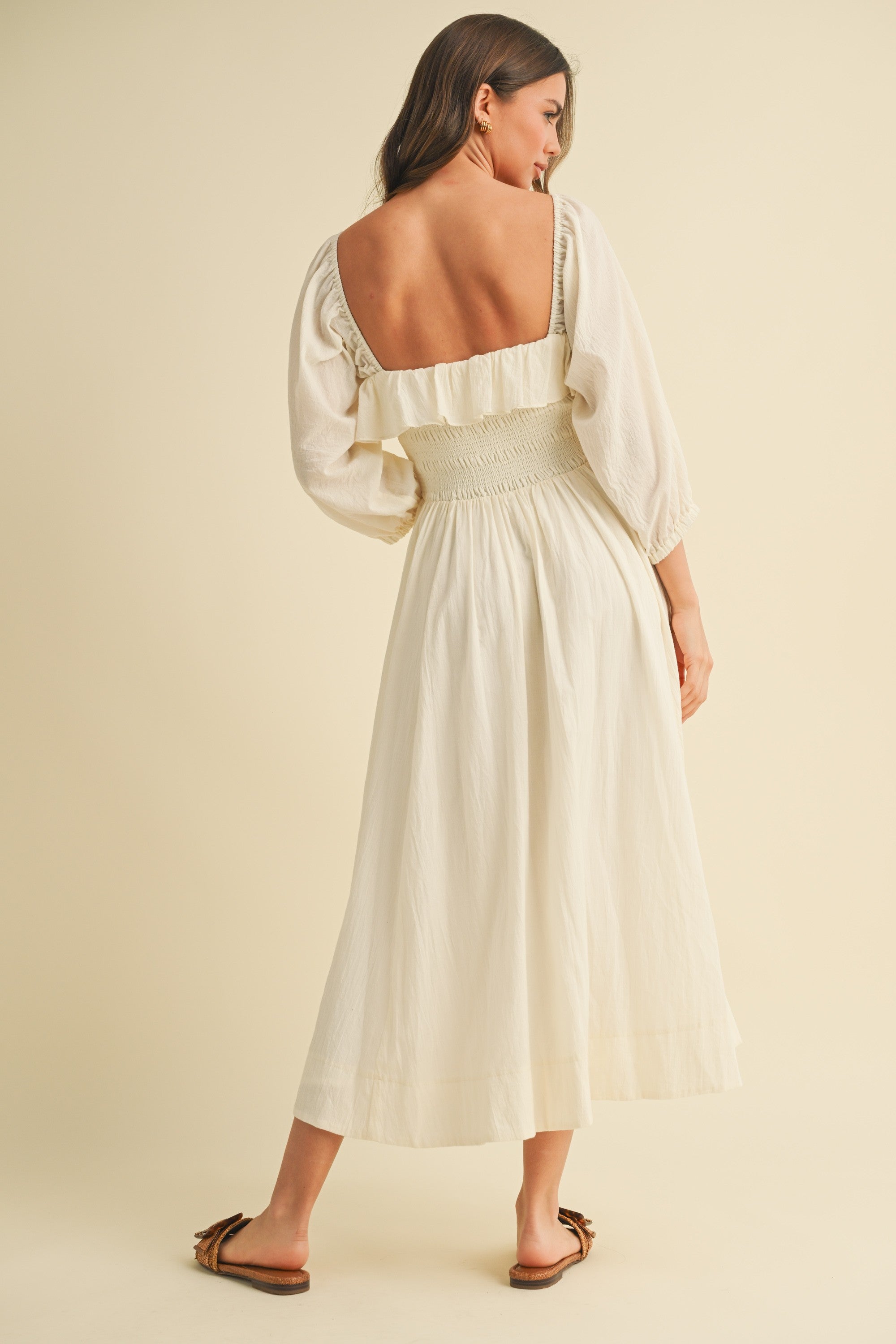 Oasis Flowy Midi Dress - Elegant Ivory Cotton Midi Dress – Evercado