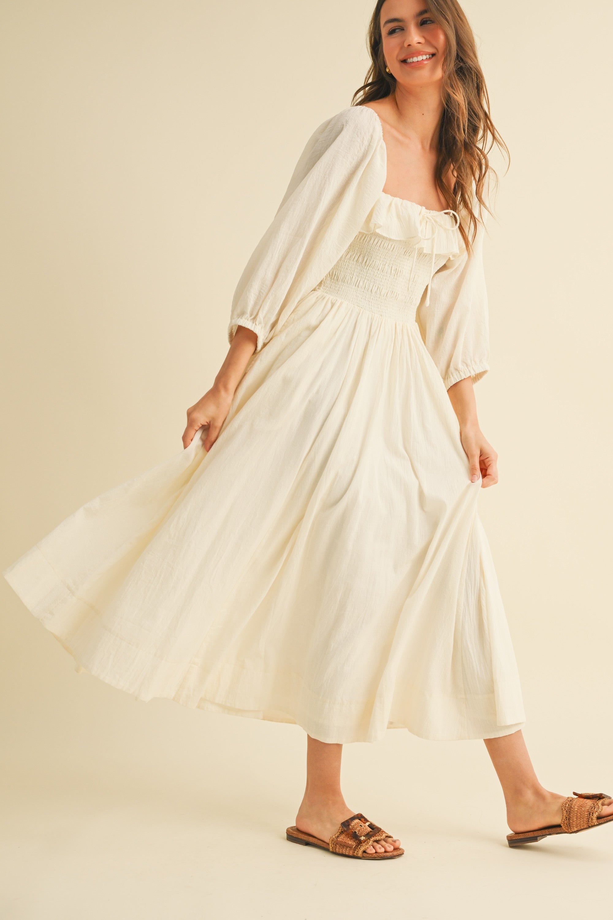 Oasis Flowy Midi Dress - Elegant Ivory Cotton Midi Dress – Evercado