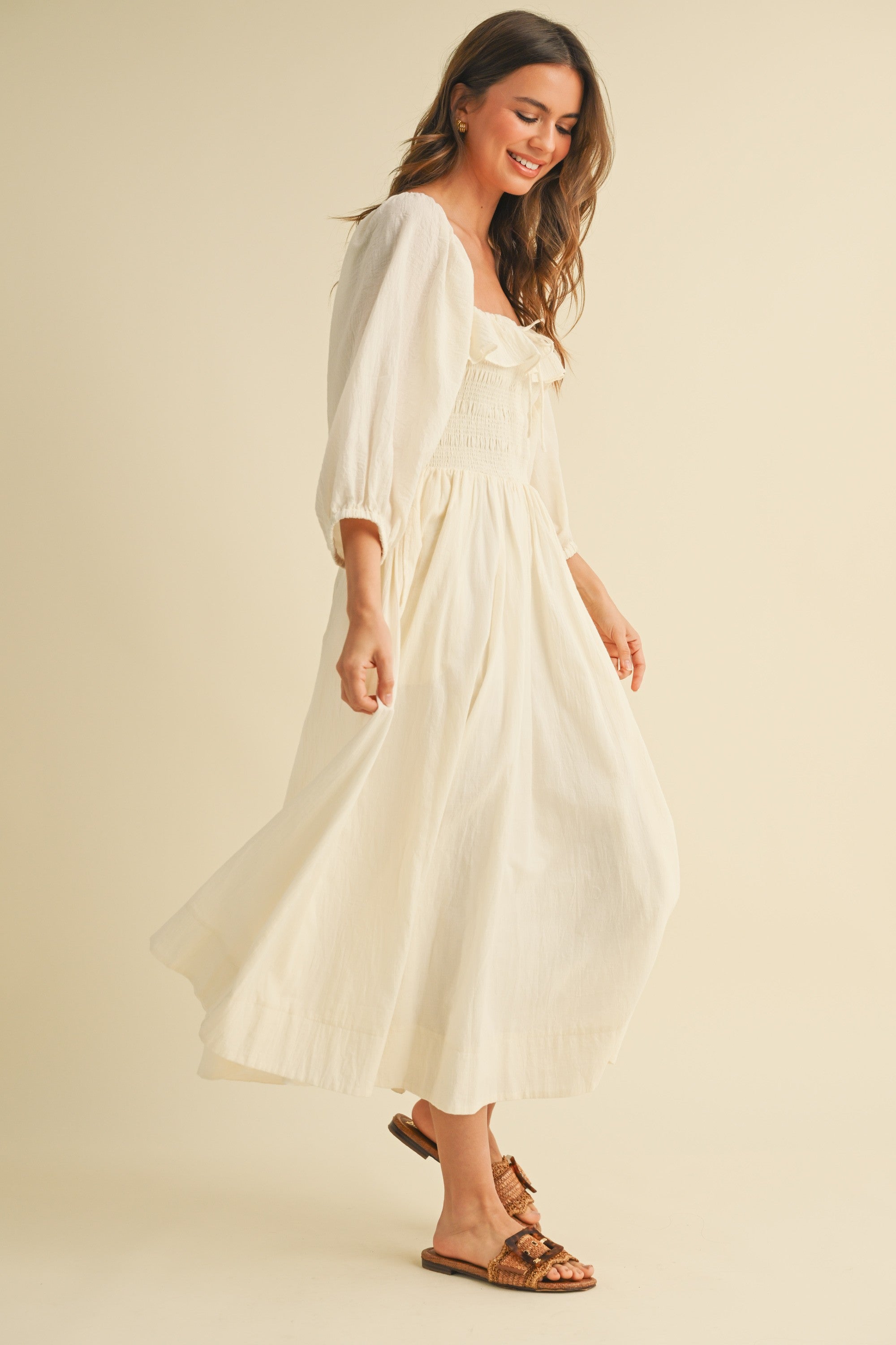 Oasis Flowy Midi Dress - Elegant Ivory Cotton Midi Dress – Evercado
