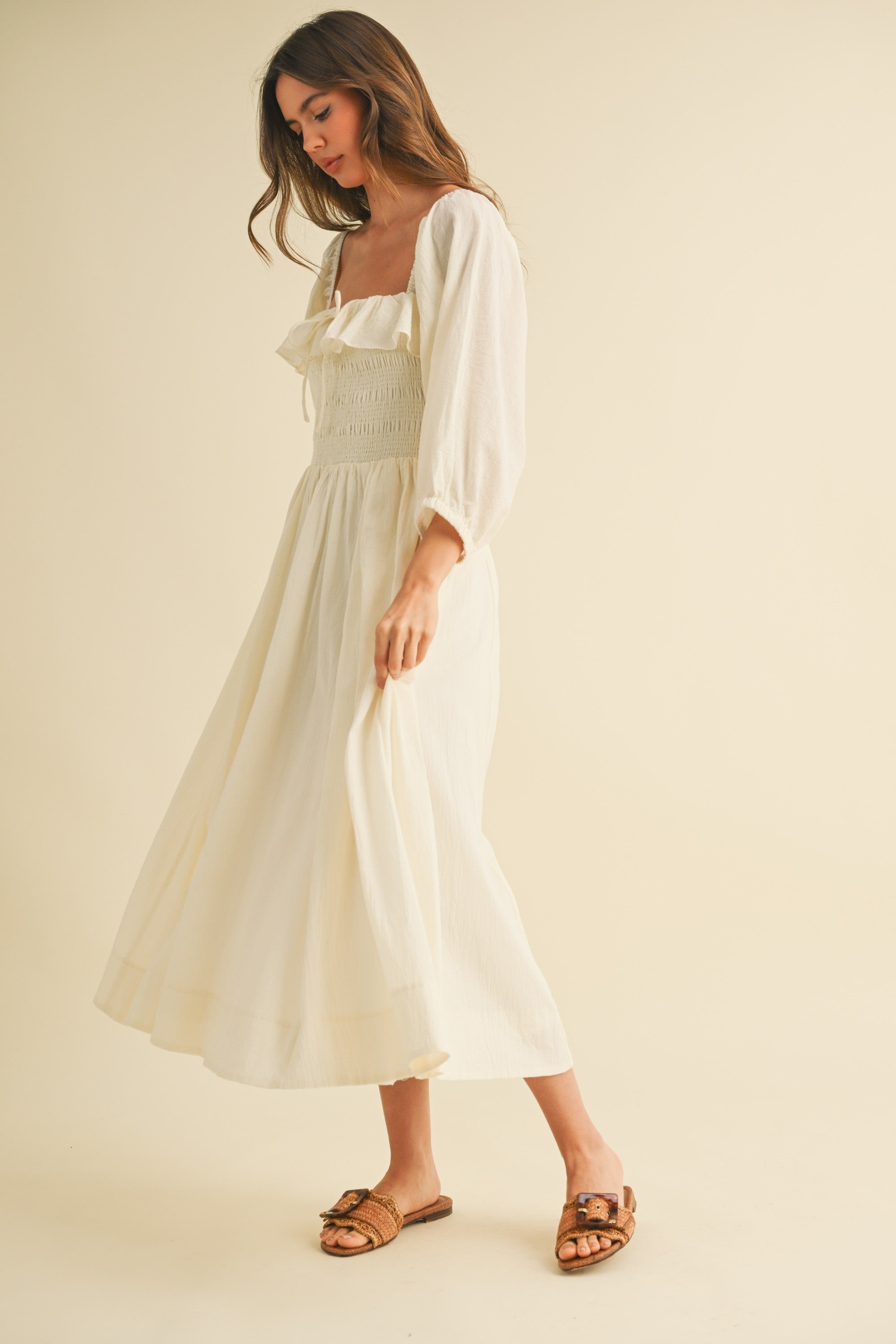 Oasis Flowy Midi Dress - Elegant Ivory Cotton Midi Dress – Evercado