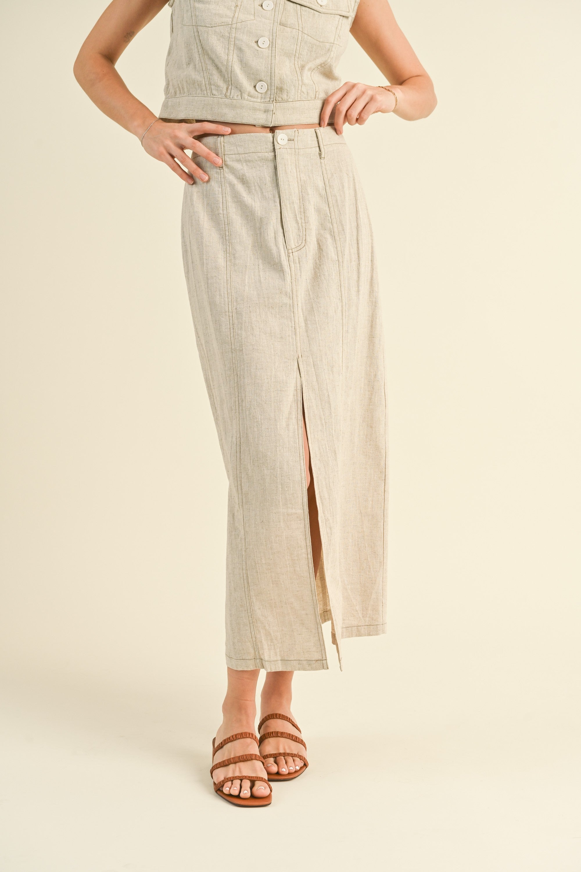Linen Front Slit Maxi Skirt | Evercado